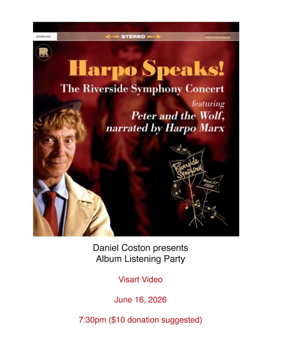 Daniel Coston Presents: Harpo Speaks! at VisArt Video June 16 ...
